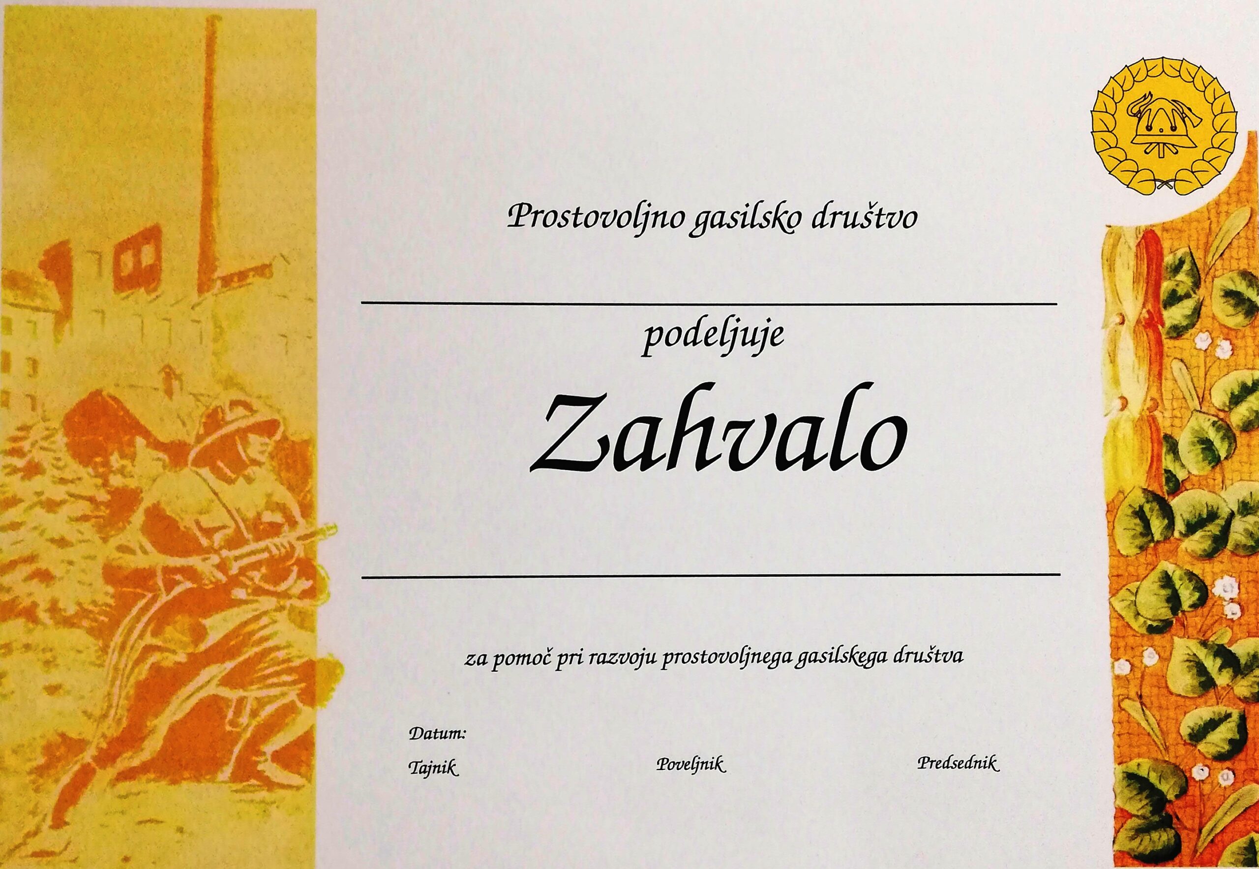 ART. 013-2 ZAHVALA – Gasilska Zveza Slovenije